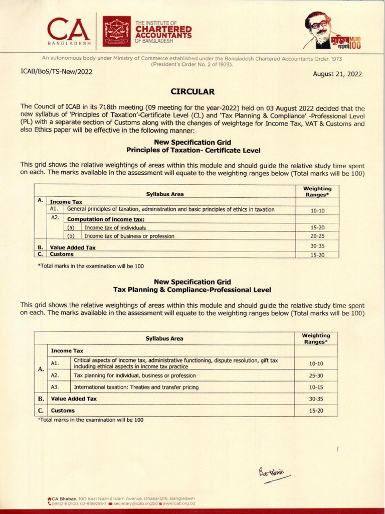 C. Circular Re New Syllabus of Principles of Taxation For CL and PL ...