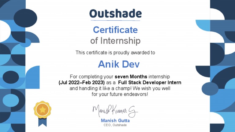 Fullstack Developer Internship Completion Certificate | PDF