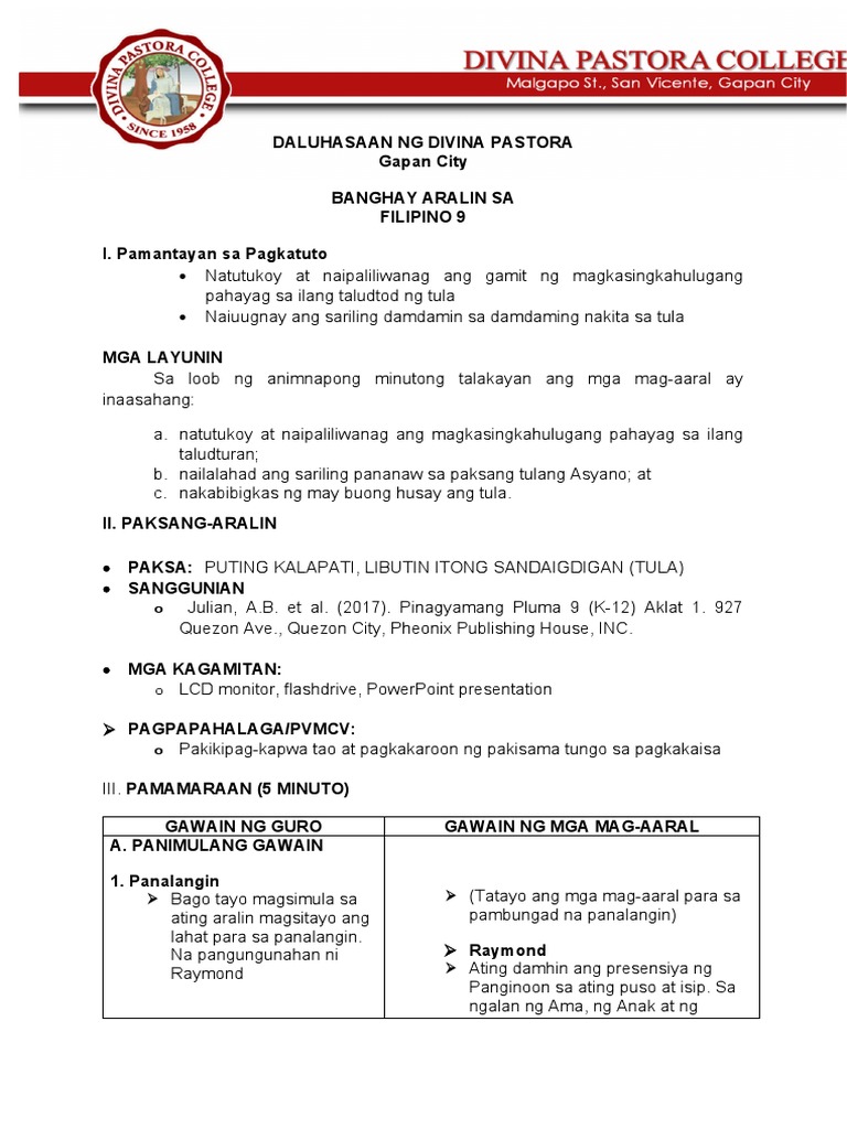 Banghay Aralin Sa Filipino | PDF