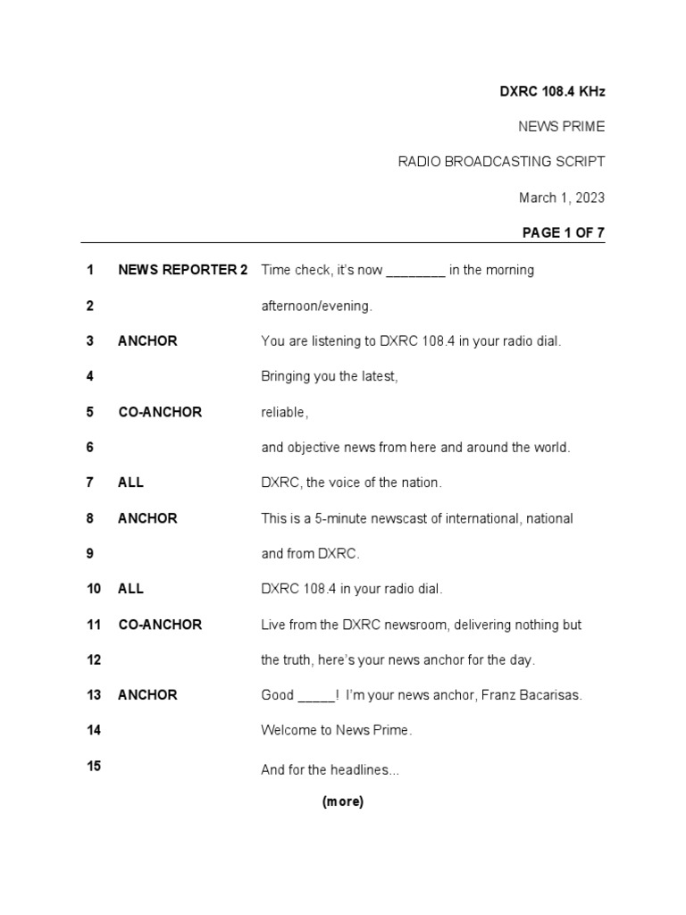 Radiobroadcasting News Script M 2023 | PDF | Broadcasting | Entertainment