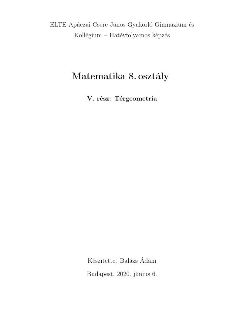 Matematika 8. Osztály: ELTE Apáczai Csere János Gyakorló Gimnázium És Kollégium - Hatévfolyamos ...