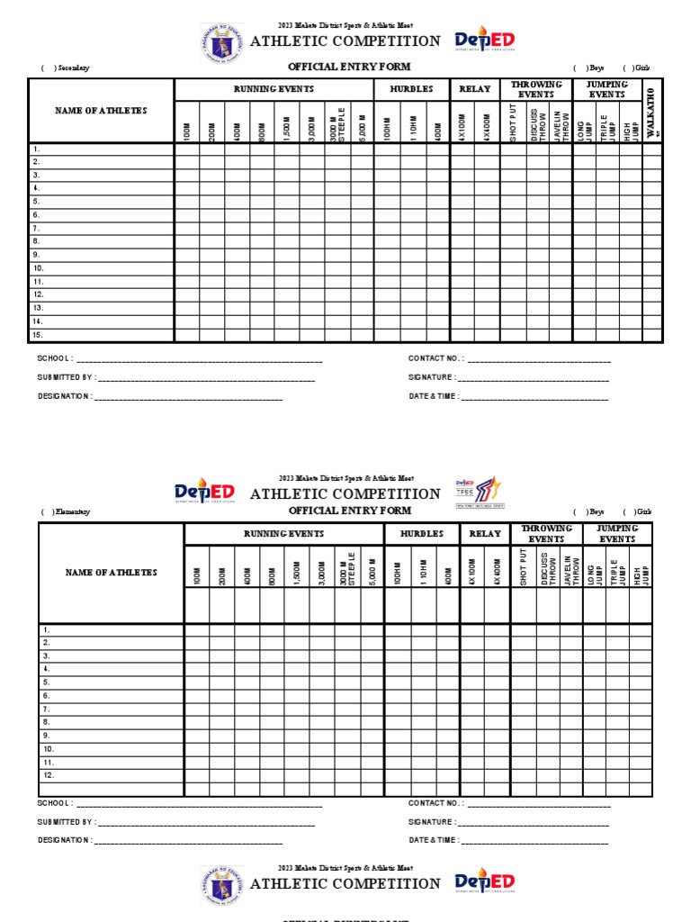 2023 Athletics Entry Form Template | PDF | Olympic Sports | Individual ...