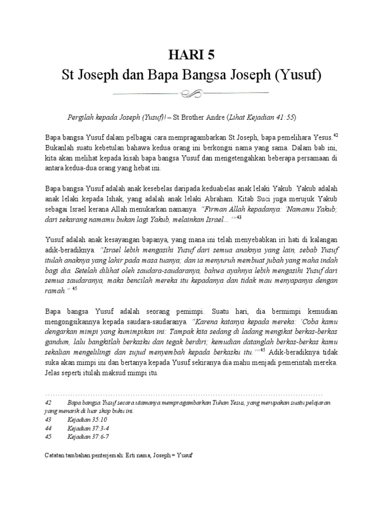 Hari 5 - ST Joseph Dan Bapa Bangsa Joseph (Yusuf) | PDF | Agama ...