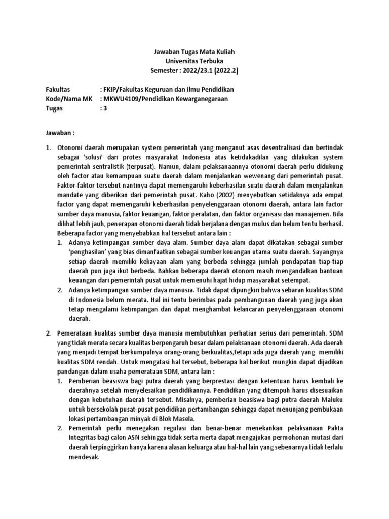 Tugas Mata Kuliah - PKN | PDF | Ilmu Sosial