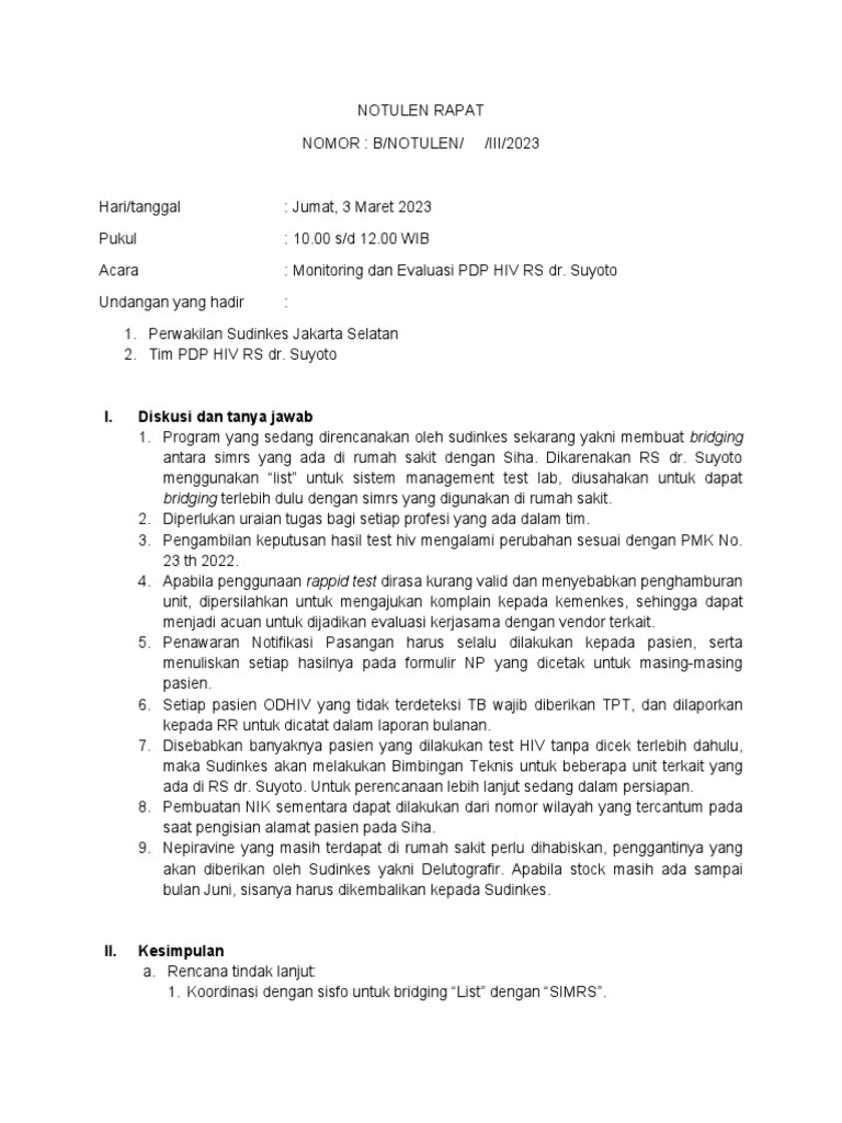 Notulen Rapat Monev Hiv | PDF | Sains & Matematika