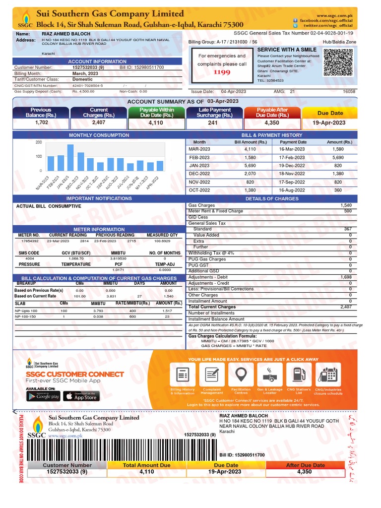 March, 2023 Domestic: Customer Number: Billing Month: Tariff/Customer ...