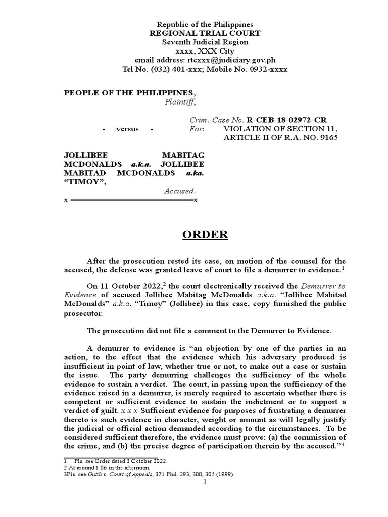 Demurrer DRAFT | Download Free PDF | Demurrer | Reasonable Doubt