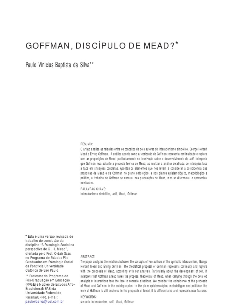 Mead e Goffman: Relações e Rupturas | PDF | Sociologia | Psicologia Social