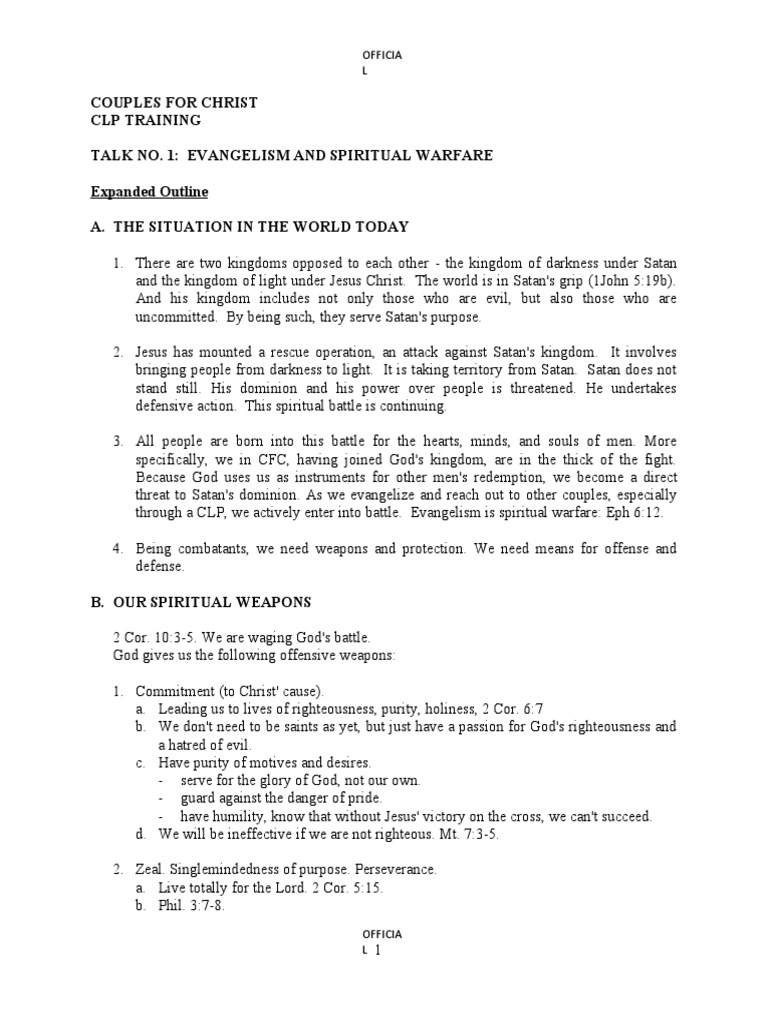 CFC CLP Facilitators Training | PDF | Satan | Spiritual Warfare