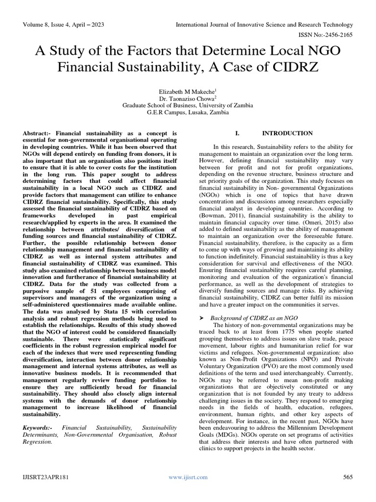 A Study of The Factors That Determine Local NGO Financial ...