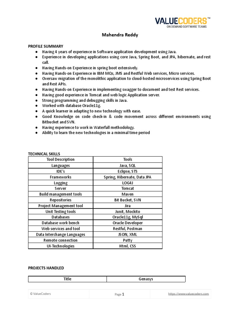 Mahendra Reddy: Profile Summary | PDF | Spring Framework ...