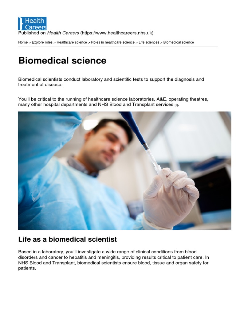 Health Careers - Biomedical Science - 2023-04-03 | PDF | Academic Degree | Patient