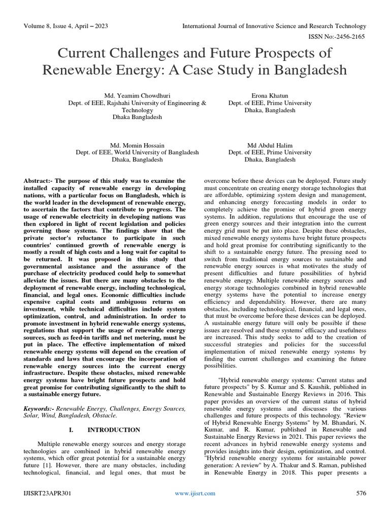 Current Challenges and Future Prospects of Renewable Energy: A Case ...