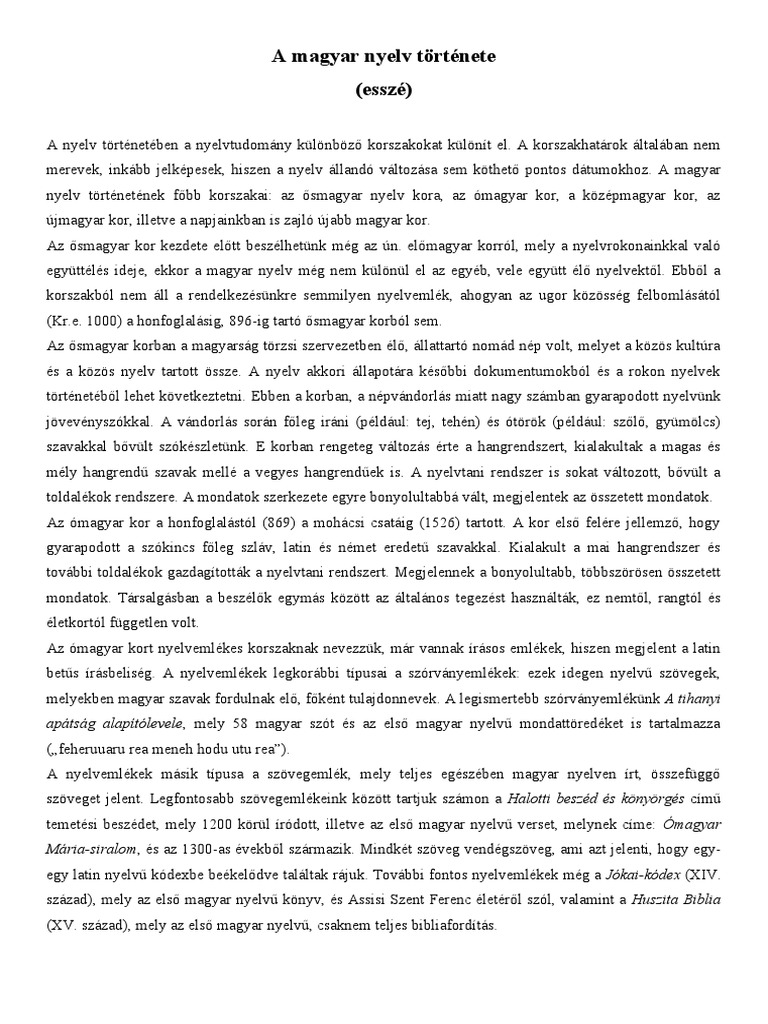 A Magyar Nyelv Története | PDF