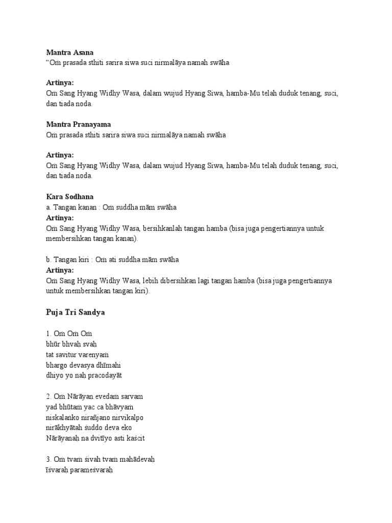 Mantra Asana: Puja Tri Sandya | PDF
