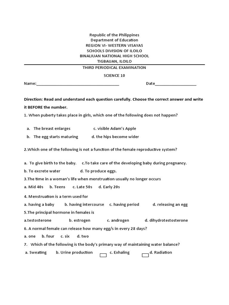 Science 10 Exam Final | PDF