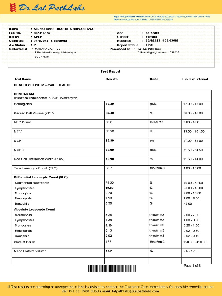 Dr. Lal Path Labs Health Report Summary | PDF