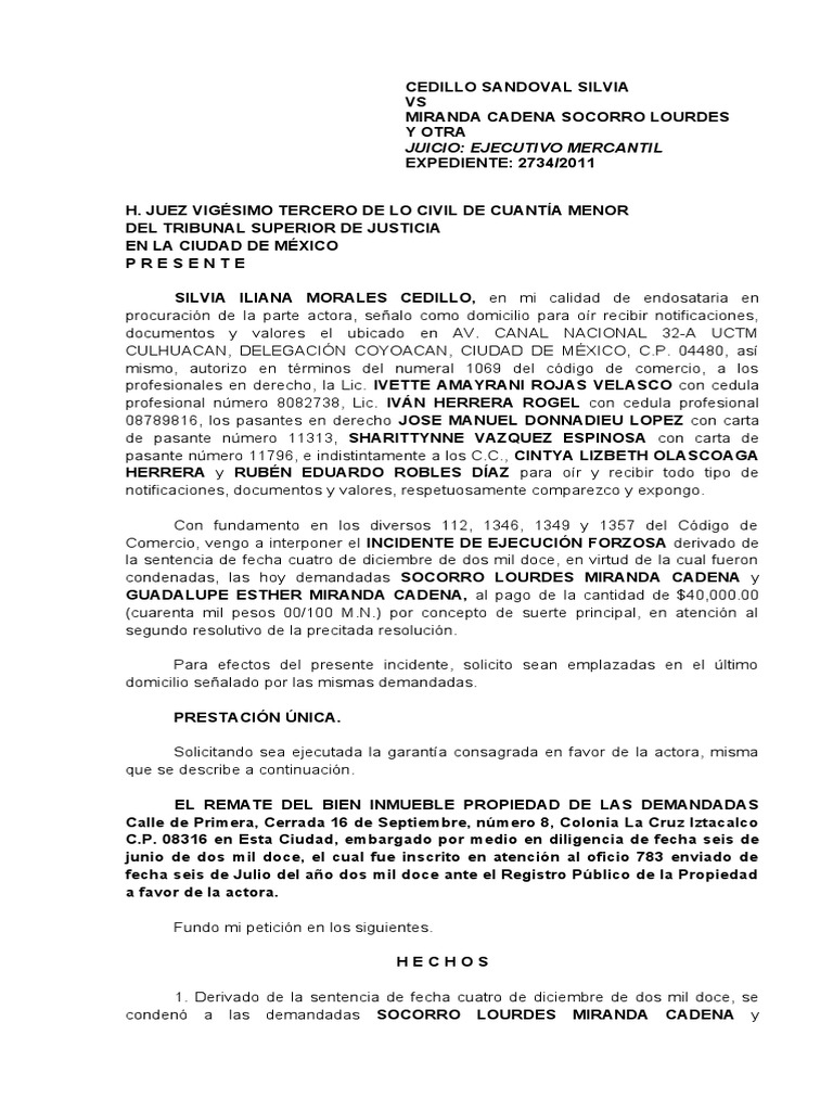 Ejecución Forzosa: Cedillo vs. Miranda | PDF | Caso de ley | Sentencia ...
