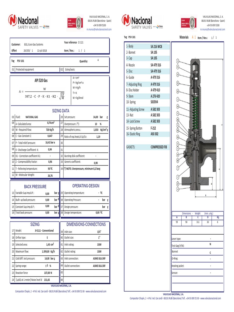 PSV 101 Valve Specifications and Data | PDF | Industrial Processes ...