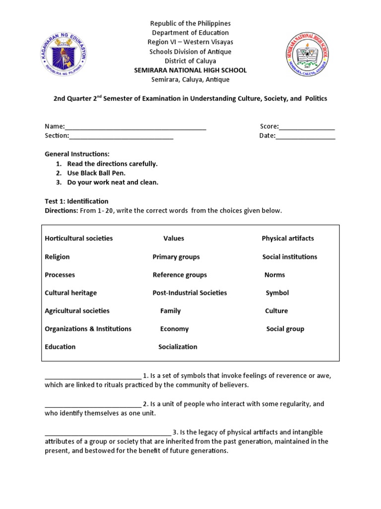 Ucsp 2ND Quarter Exam | PDF | Society | Institution