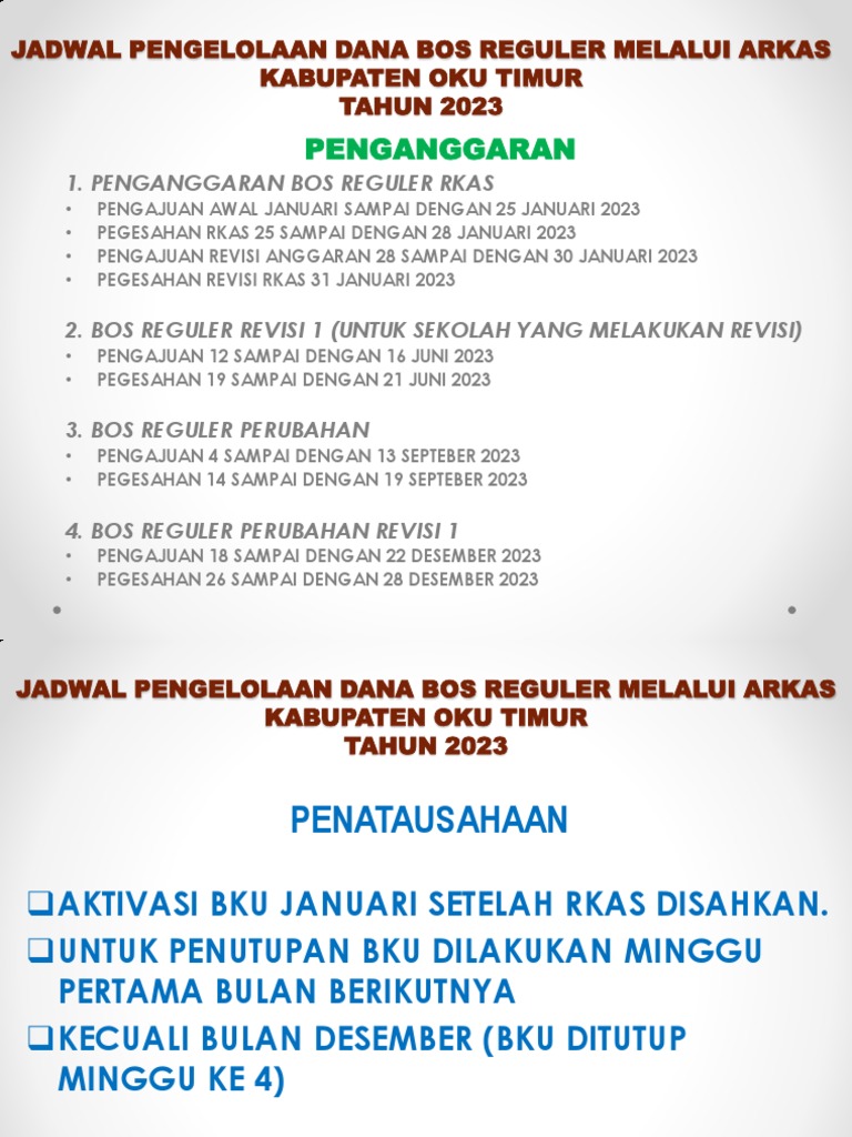 Penganggaran: Jadwal Pengelolaan Dana Bos Reguler Melalui Arkas ...
