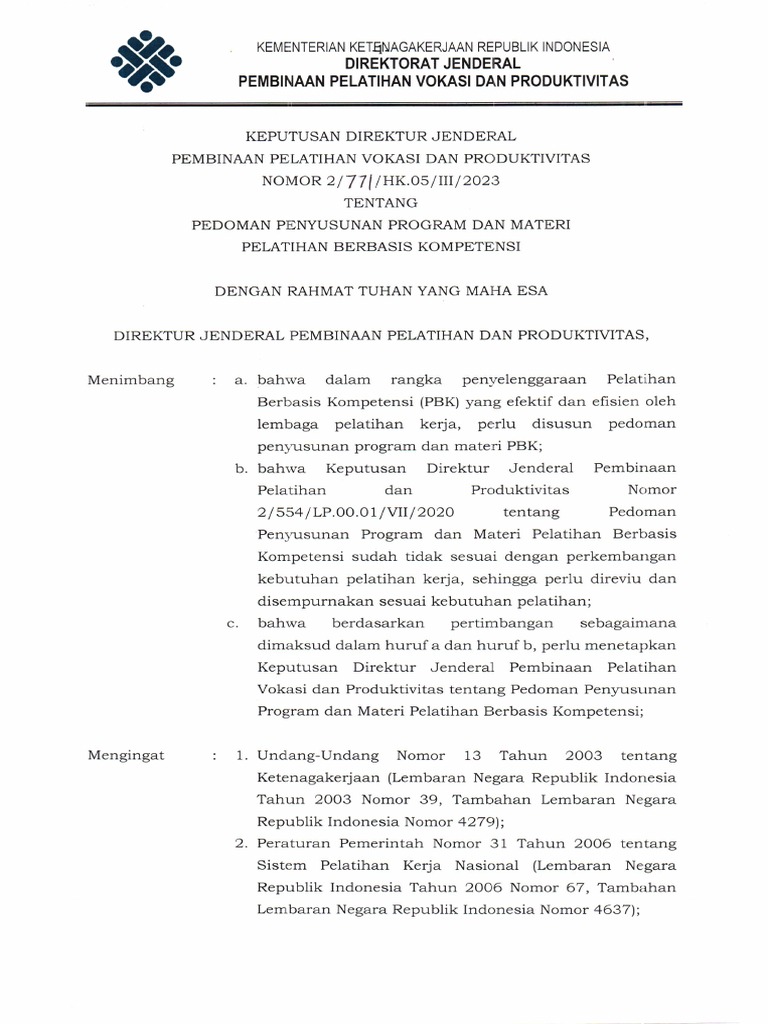Kepdirjen Kemnaker RI No. 2/771/HK.05/III/2023 | PDF