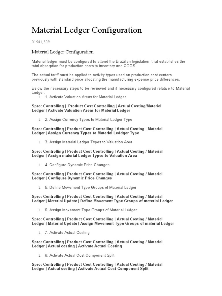 Material Ledger Configuration | PDF | Cost Accounting | Cost Of Goods Sold