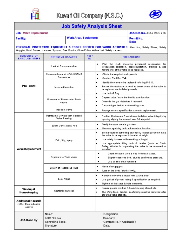 JSA #36-Valve Replacement | PDF | Valve | Manufactured Goods