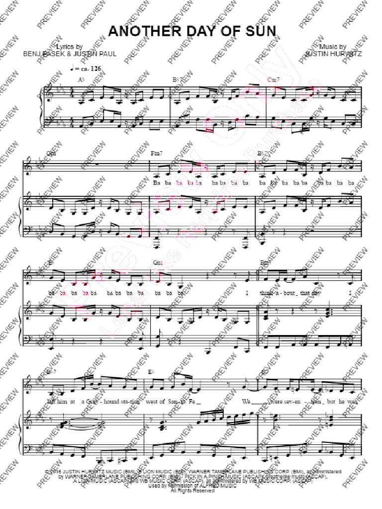 Another Day of Sun Piano La La Land | PDF