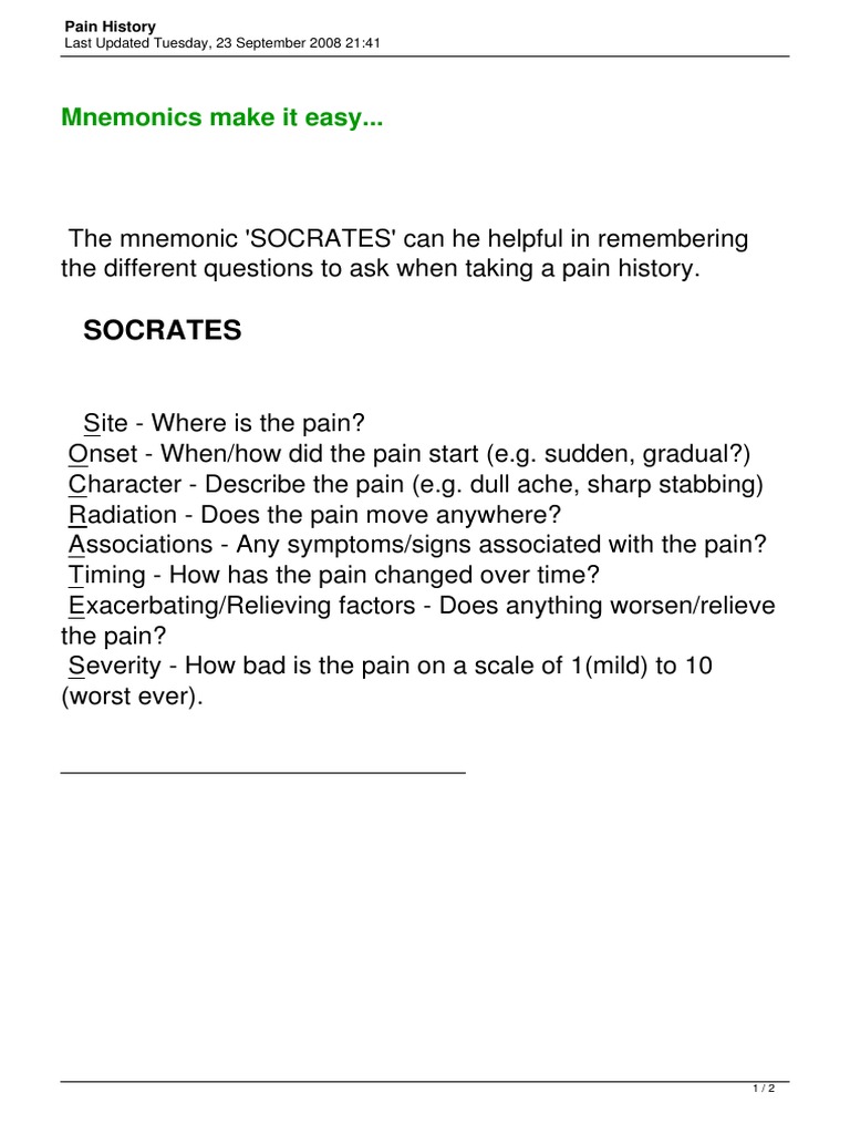 Medical Students' Pain Assessment Guide | PDF