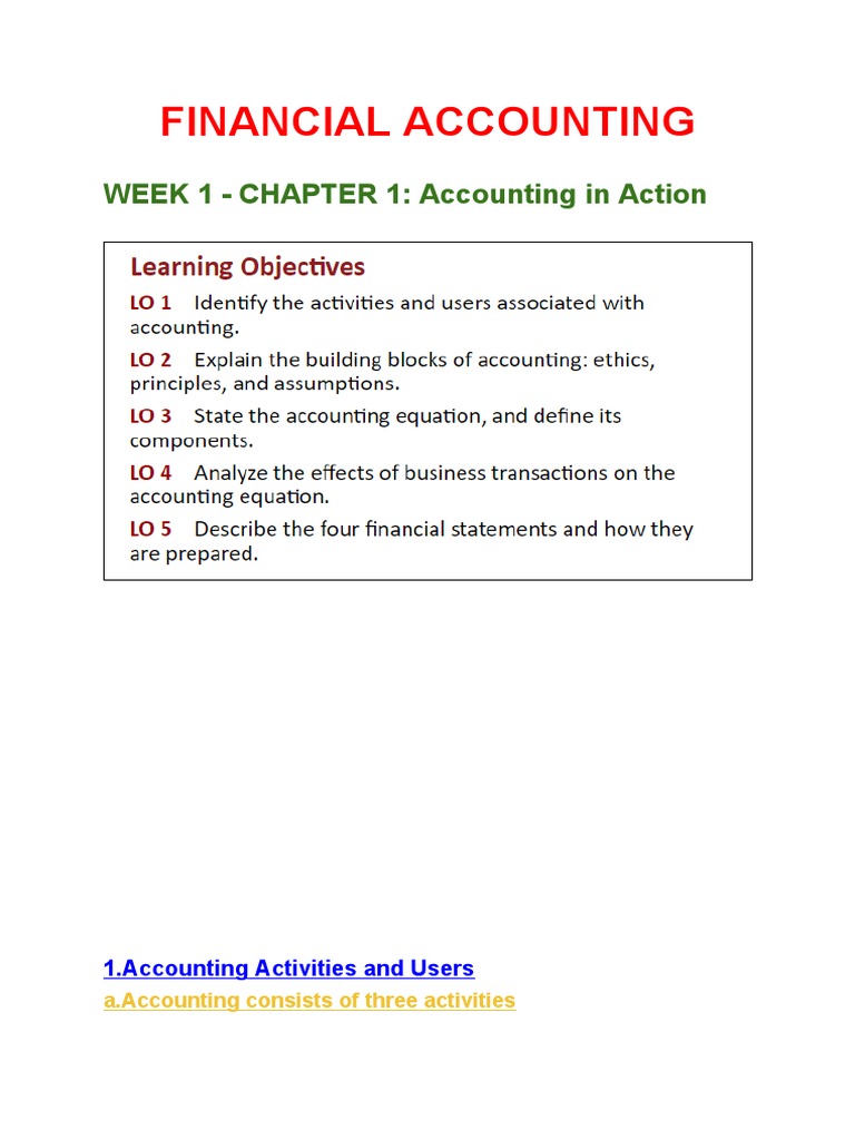 Financial Accounting: WEEK 1 - CHAPTER 1: Accounting in Action | PDF ...
