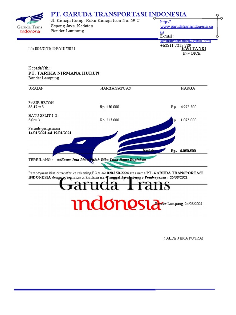 Pt. Garuda Transportasi Indonesia: Jl. Kimaja Komp. Ruko Kimaja Icon No ...