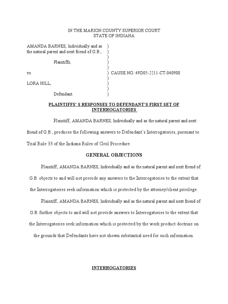 Plaintiff S ' S Responses To Defendant'S First Set of Interrogatories ...