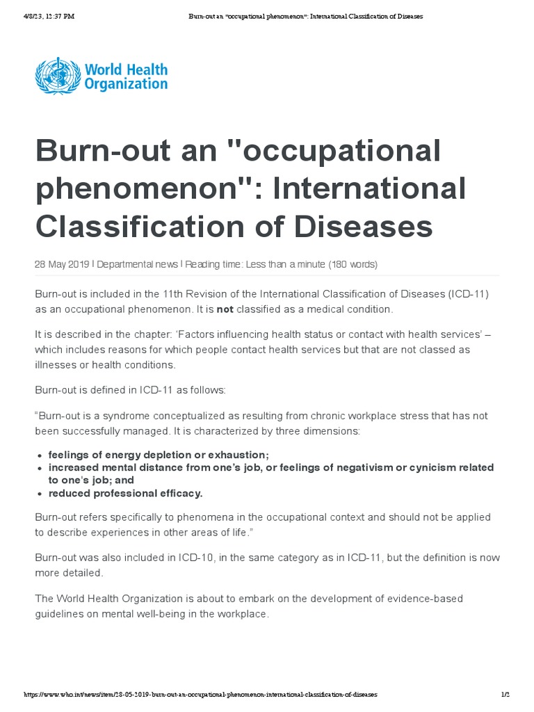 Burn-Out An - Occupational Phenomenon - International Classification of ...