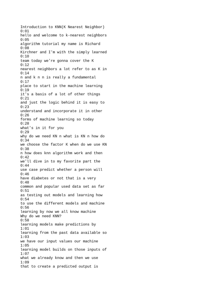 KNN Algorithm in Machine Learning | PDF