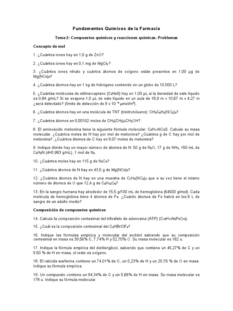 Problemas Tema 2 | PDF | Concentración | Amoníaco
