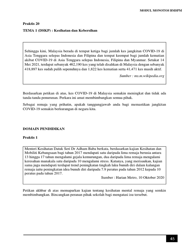 Praktis 20 TEMA 1 (DSKP) : Kesihatan Dan Kebersihan: Modul Monotos ...