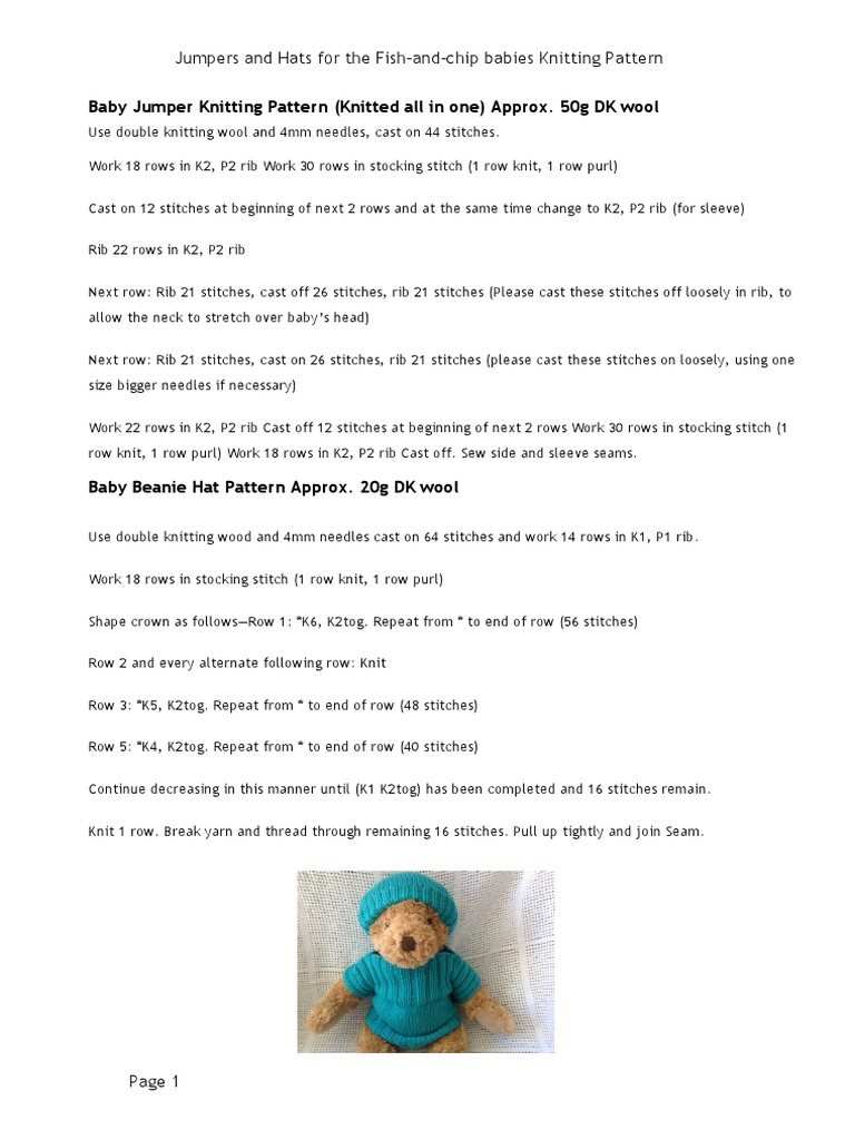 Knitted Fish & Chips Baby's Jumper and Beanie | PDF | Knitting | Sweater