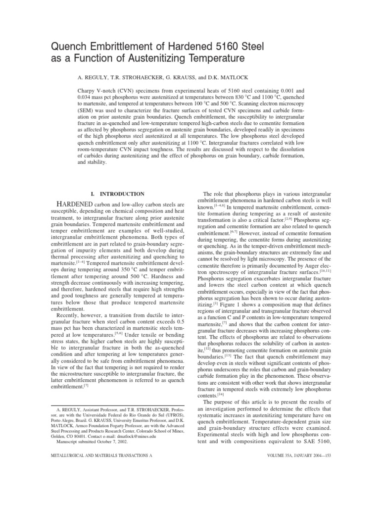 Quench Embrittlement of Hardened 5160 Steel As A Function of ...