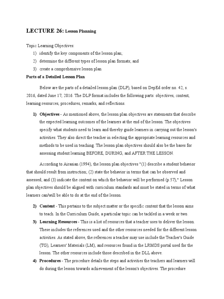 LECTURE 26 - Lesson Planning | PDF | Lesson Plan | Learning