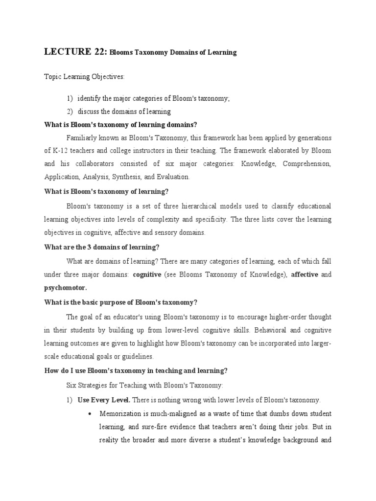 LECTURE 22 - Blooms Taxonomy Domains of Learning | PDF | Learning ...