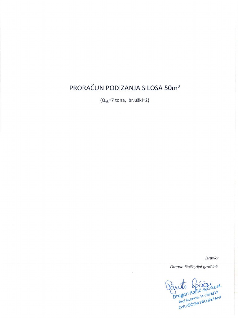 Proracun Podizanja Silosa 50m3 | PDF