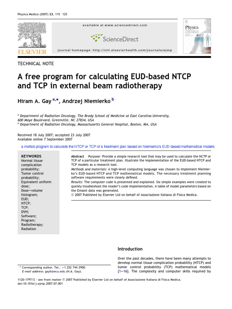 A Free Program For Calculating EUD-based NTCP and TCP in External Beam Radiotherapy | PDF ...