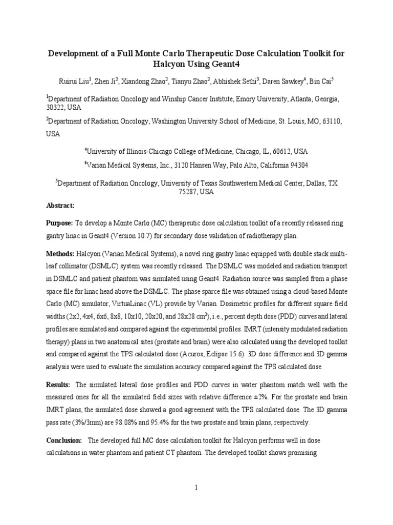 Development of A Dose Calculation Toolkit Using g4 | PDF | Radiation Therapy | Simulation