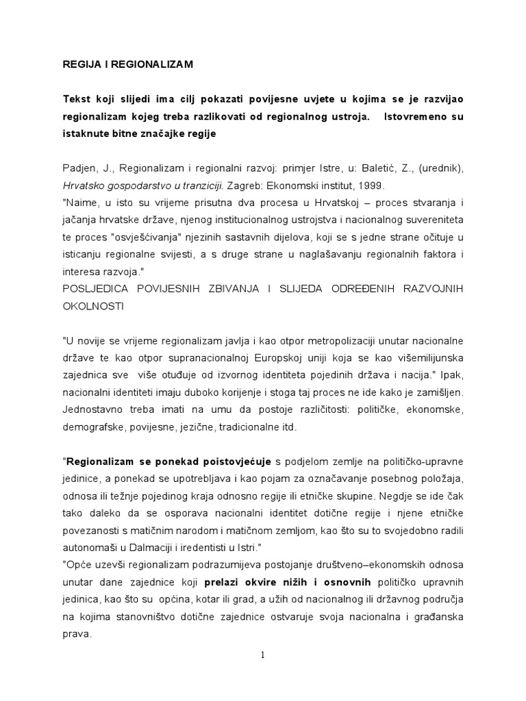 Regija I Regionalizam | PDF