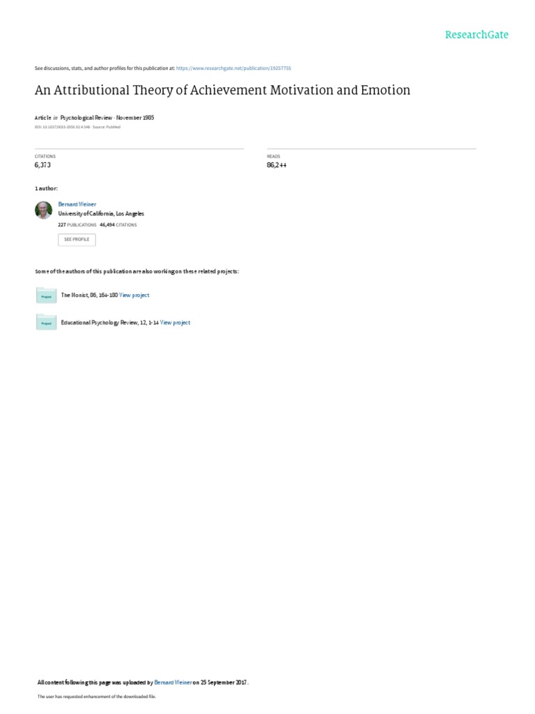 Weiner's Attributional Theory Overview | PDF | Career & Growth ...