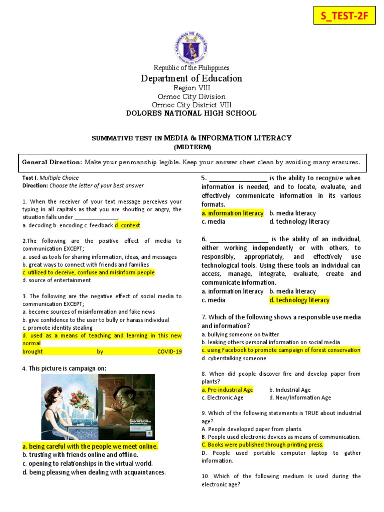 Summative MIL Answer KEY (Midterm) | PDF | Media (Communication ...