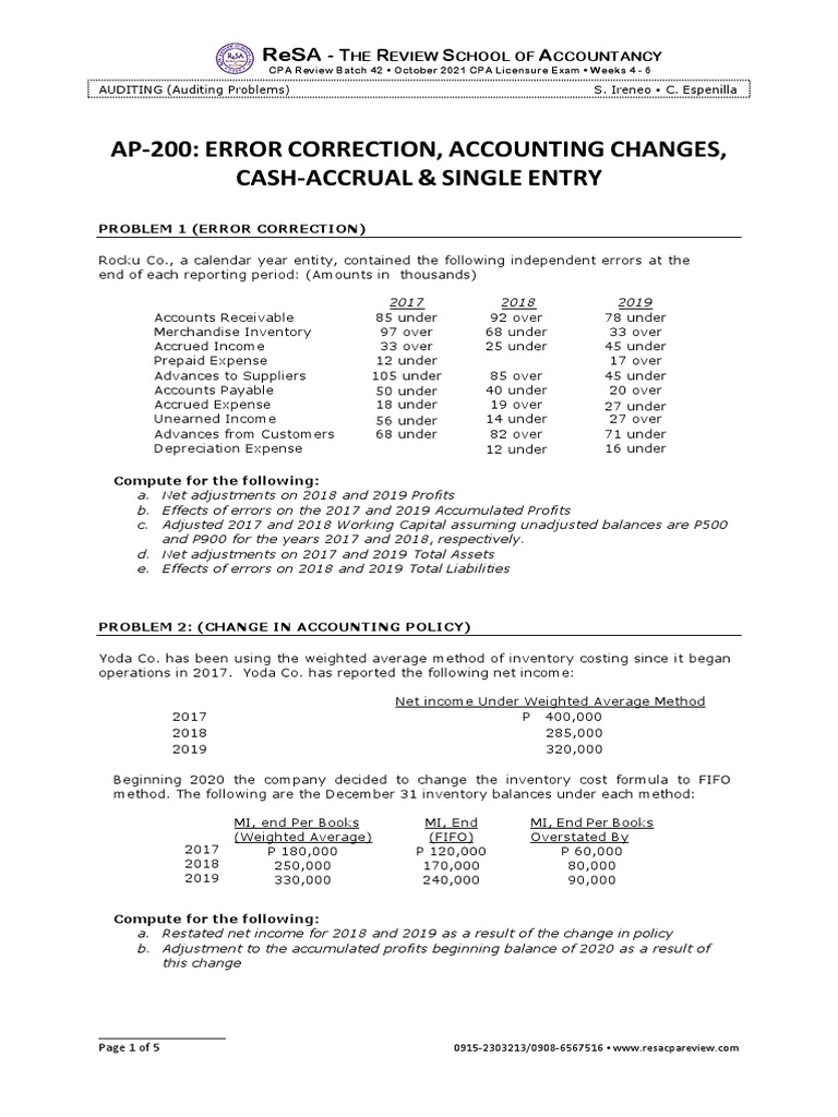 Accounting Error Corrections and Changes | PDF | Depreciation | Debits ...