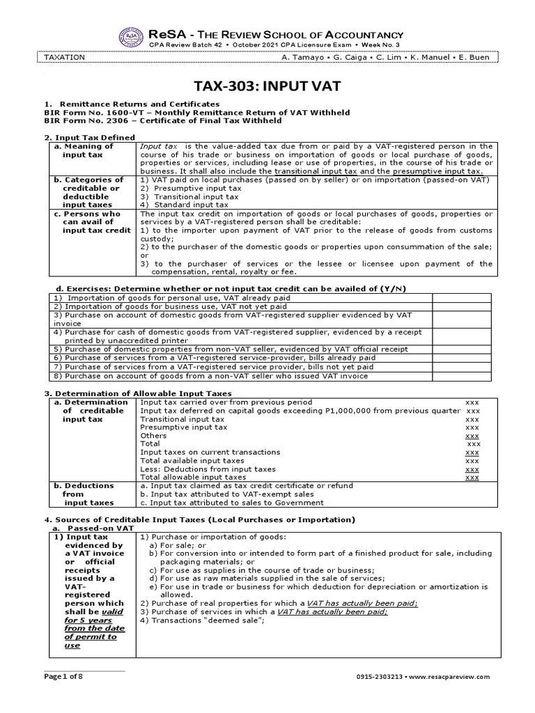 TAX-303 (Input VAT) | PDF | Value Added Tax | Invoice