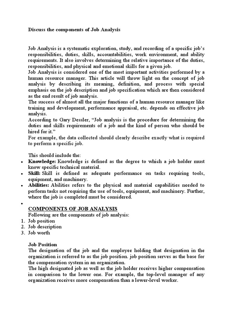 Discuss The Components of Job Analysis | PDF | Human Resources | Psychology